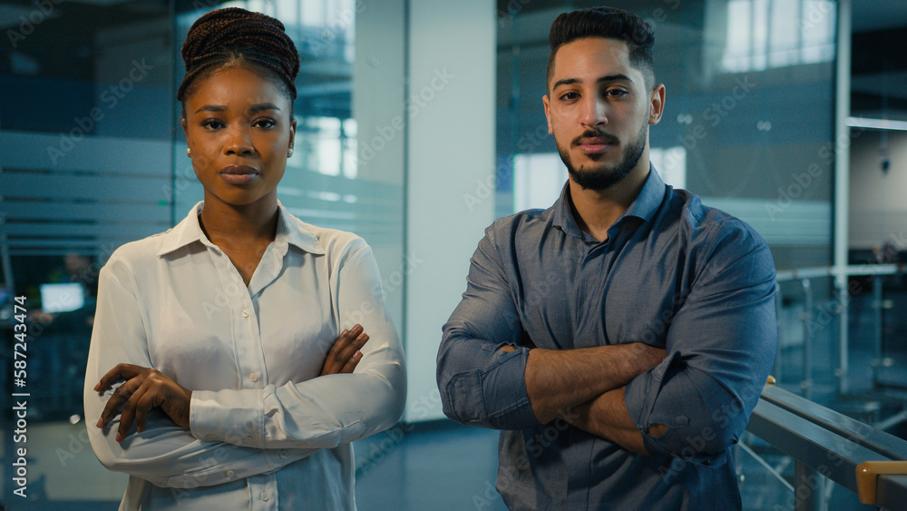 Business diverse coworkers two confident multiracial ethnic colleagues ...