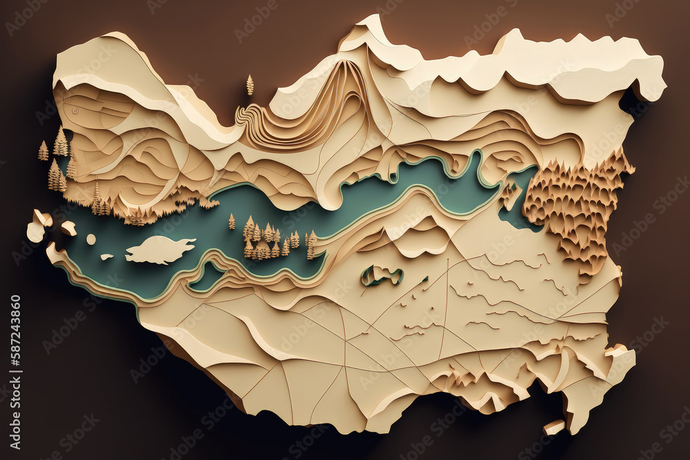 Paper art map, AI generated Stock Illustration | Adobe Stock