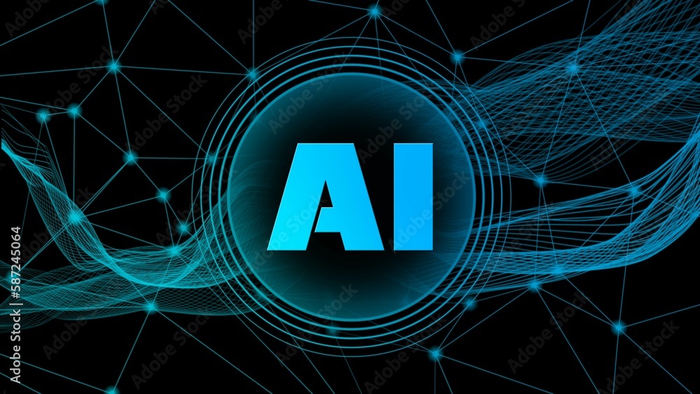 AI Artificial intelligence wave lines neural network with AI letters ...