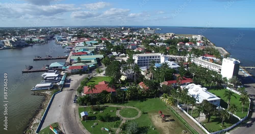 Belize City and Downtown. Caribbean Country. Drone Point of View ...