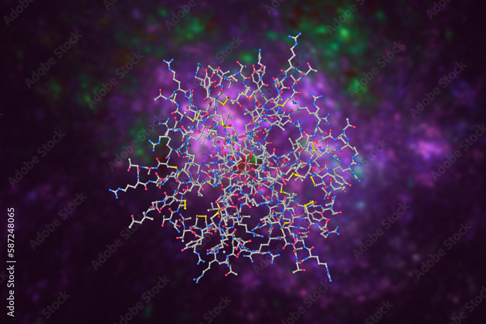 Human defensin-5 mutant crystal form 2. Molecular model on purple ...