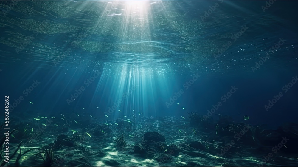 Blue sunlight illuminating underwater sea, creates stunning marine ...