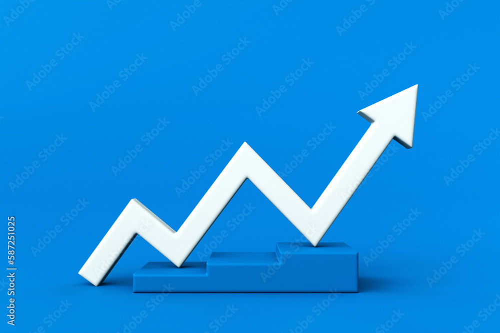 Graph arrow up on stair. Growing white arrow with stair on blue ...