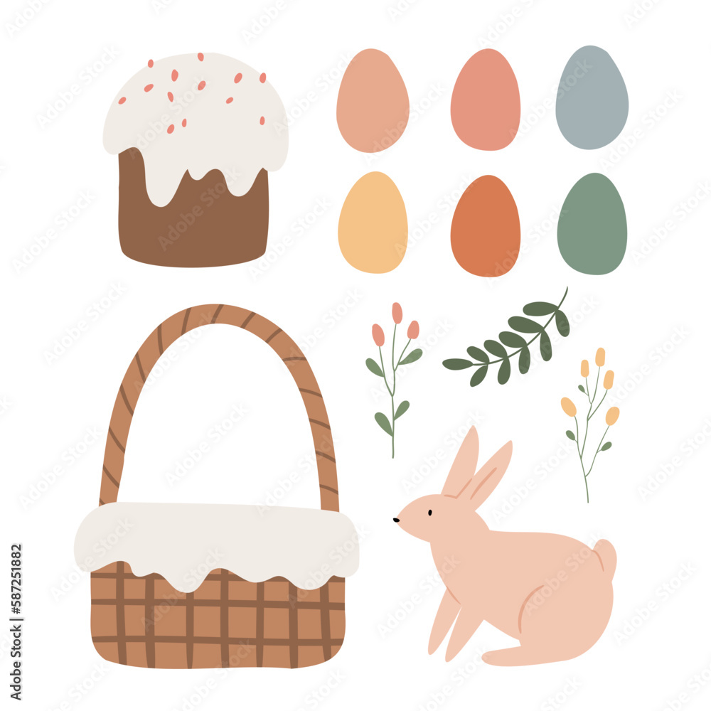 Happy Easter clipart set, Cute bunny rabbit illustration, Childrens egg ...