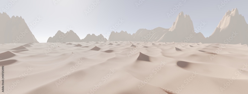 Sci-fi sand desert planet scene landscape mountains with sand dust and ...