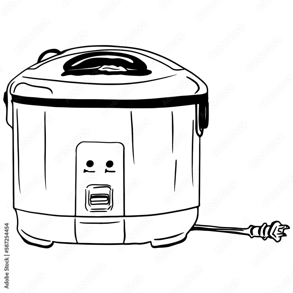 rice cooker outline, Hand drawn outline illustration, kitchen ...