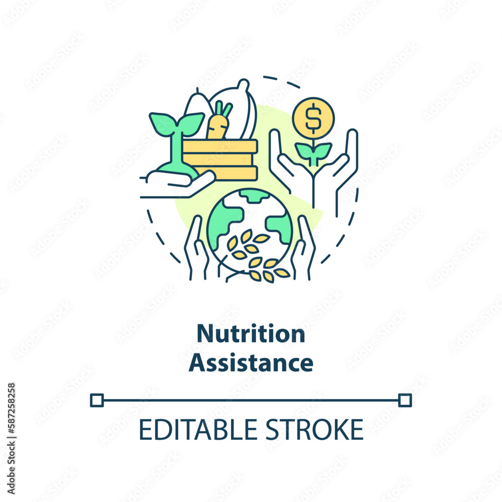 Nutrition assistance concept icon. Fight food insecurity. Agricultural ...