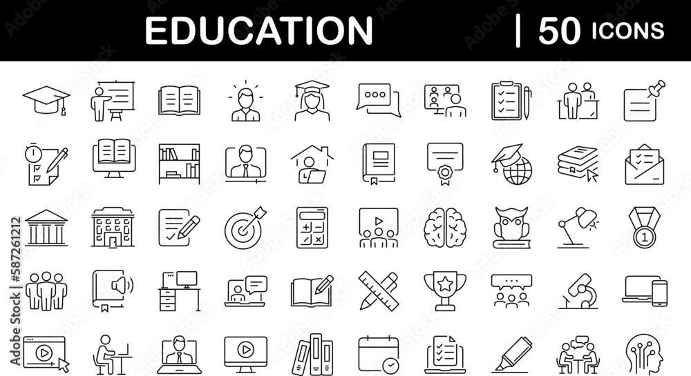 Education set of web icons in line style. Learning icons for web and ...