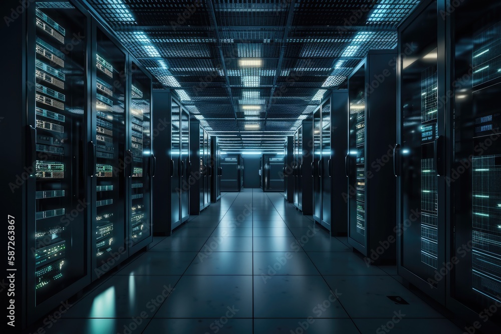 Modern rack LED in the server room's central console. Generative AI ...