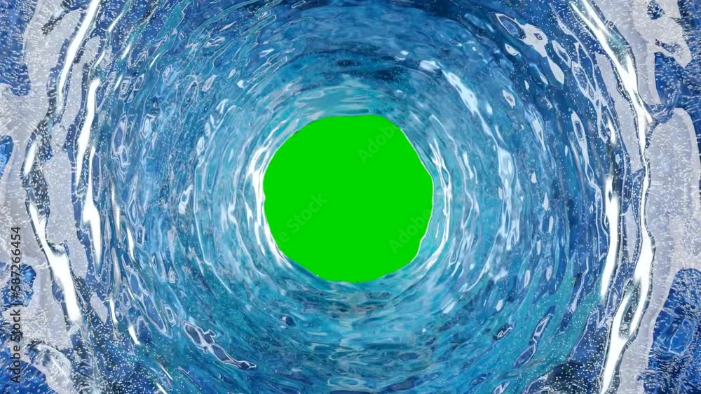 The blue liquid of the water is spinning in slow motion. CGI render 3d ...