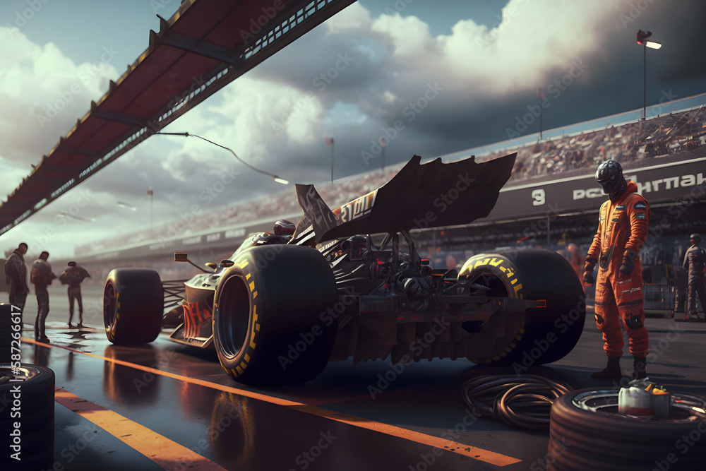 pit stop workers and engineers maintaining technical service for a ...