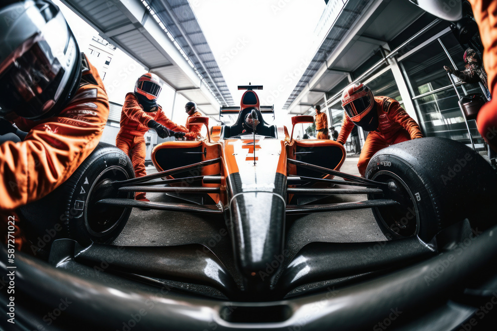 Dynamic scene of formula one racing car at pit stop symbolizing high ...