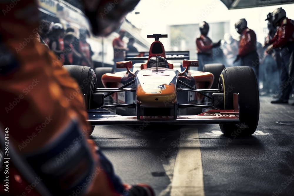 Dynamic scene of formula one racing car at pit stop symbolizing high ...