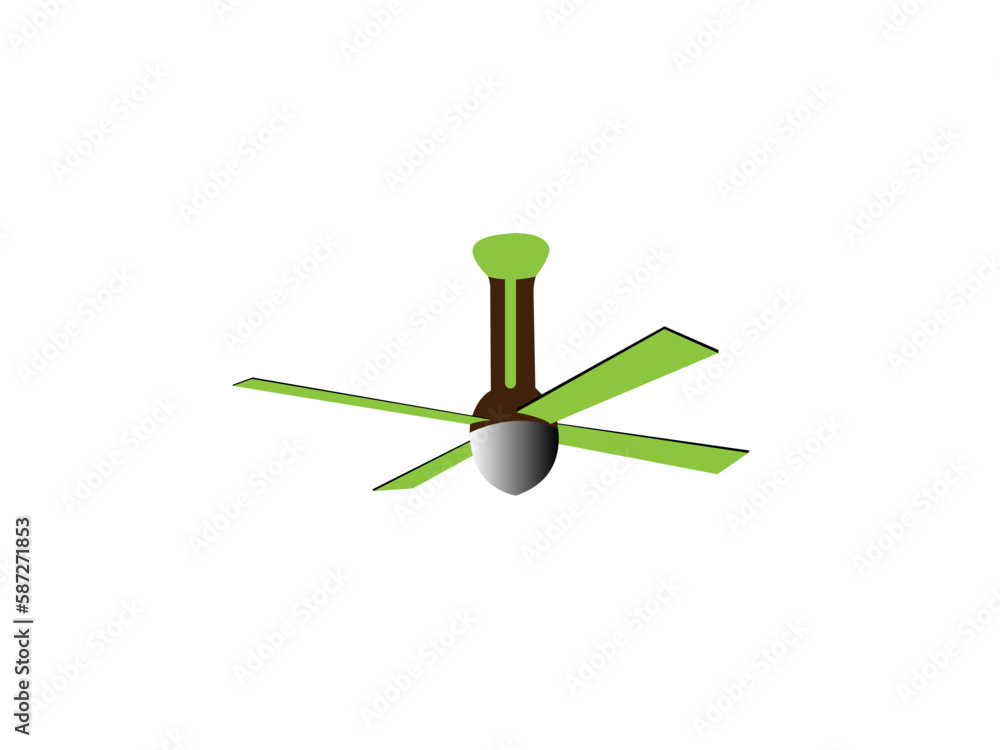 Ceiling air fan vector drawing ceiling fan on roof wall isolated white ...