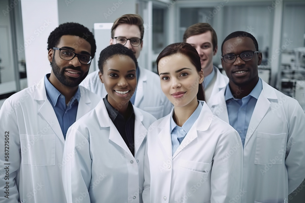 Professional multiethnic medical staff looking at camera in modern ...