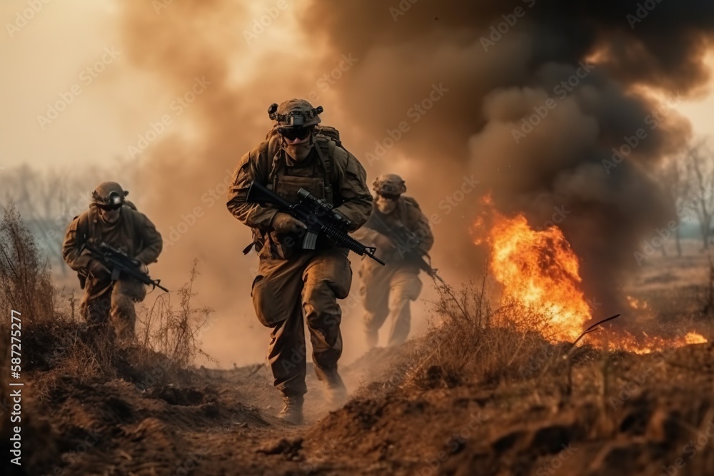 Military special forces soldiers are depicted crossing through a ...