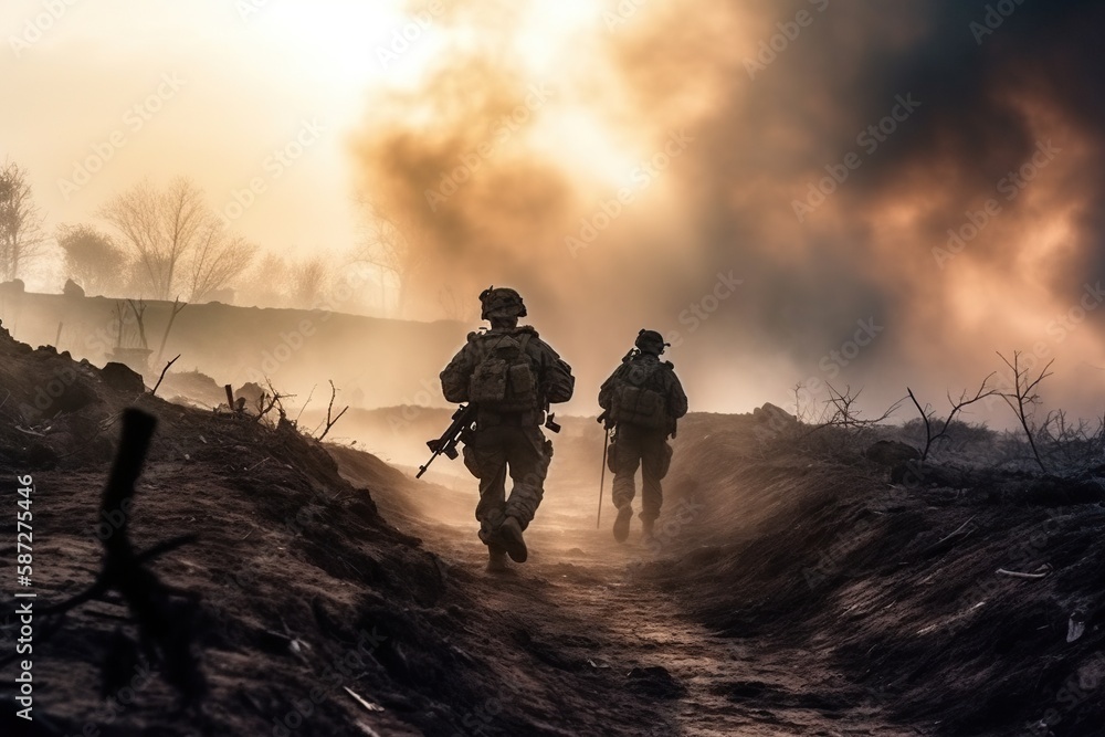 Military special forces soldiers are depicted crossing through a ...