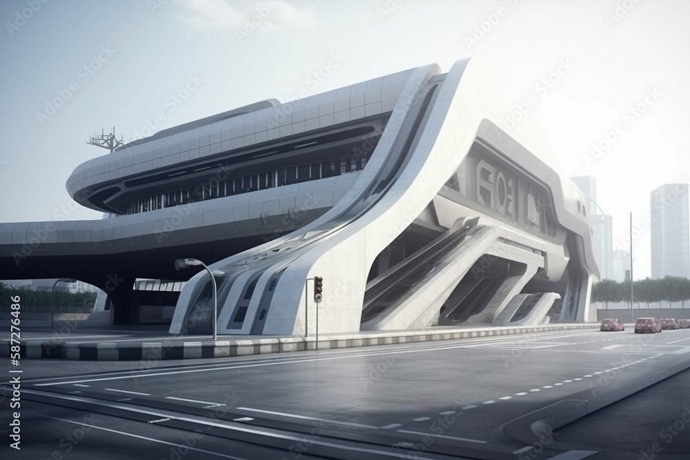 Generative ai futuristic building exterior metro station or terminal ...