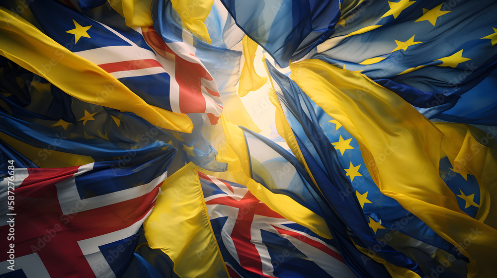 Solidarity at Eurovision: Union Jack and Ukrainian Flags. Generative AI ...