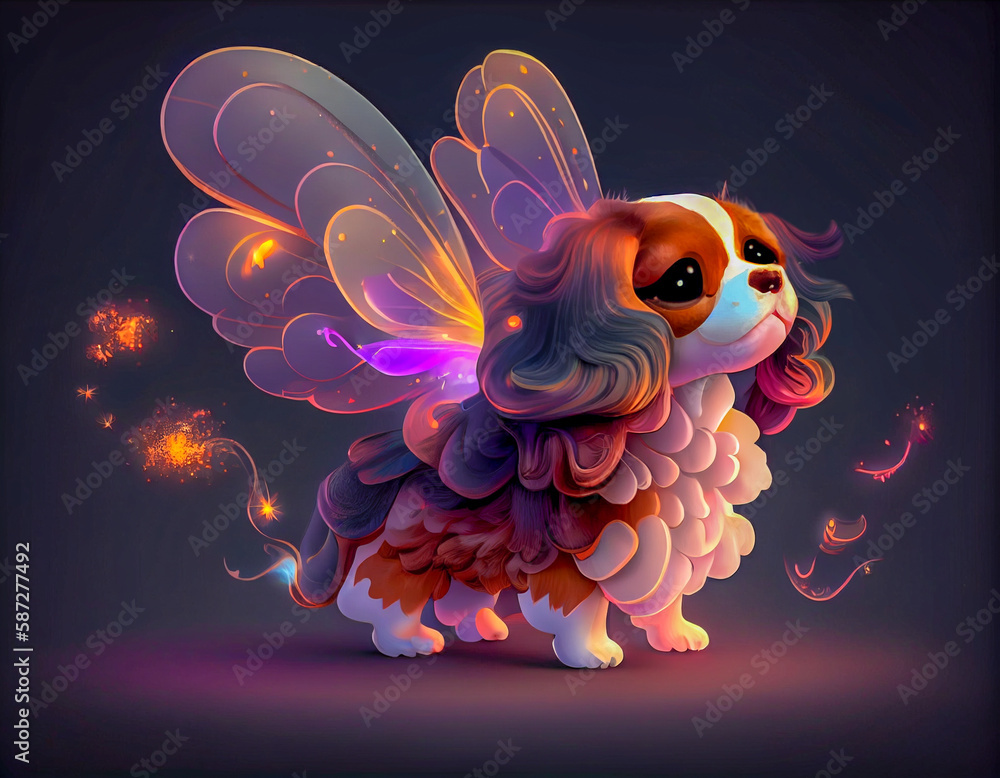 Cavalier king charles spaniel dog, dog animal with fairy wings ...