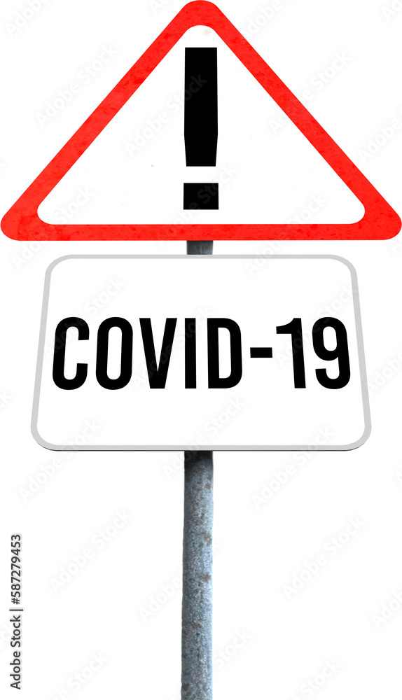 Caution and covid-19 road signs over black background, corona virus and ...