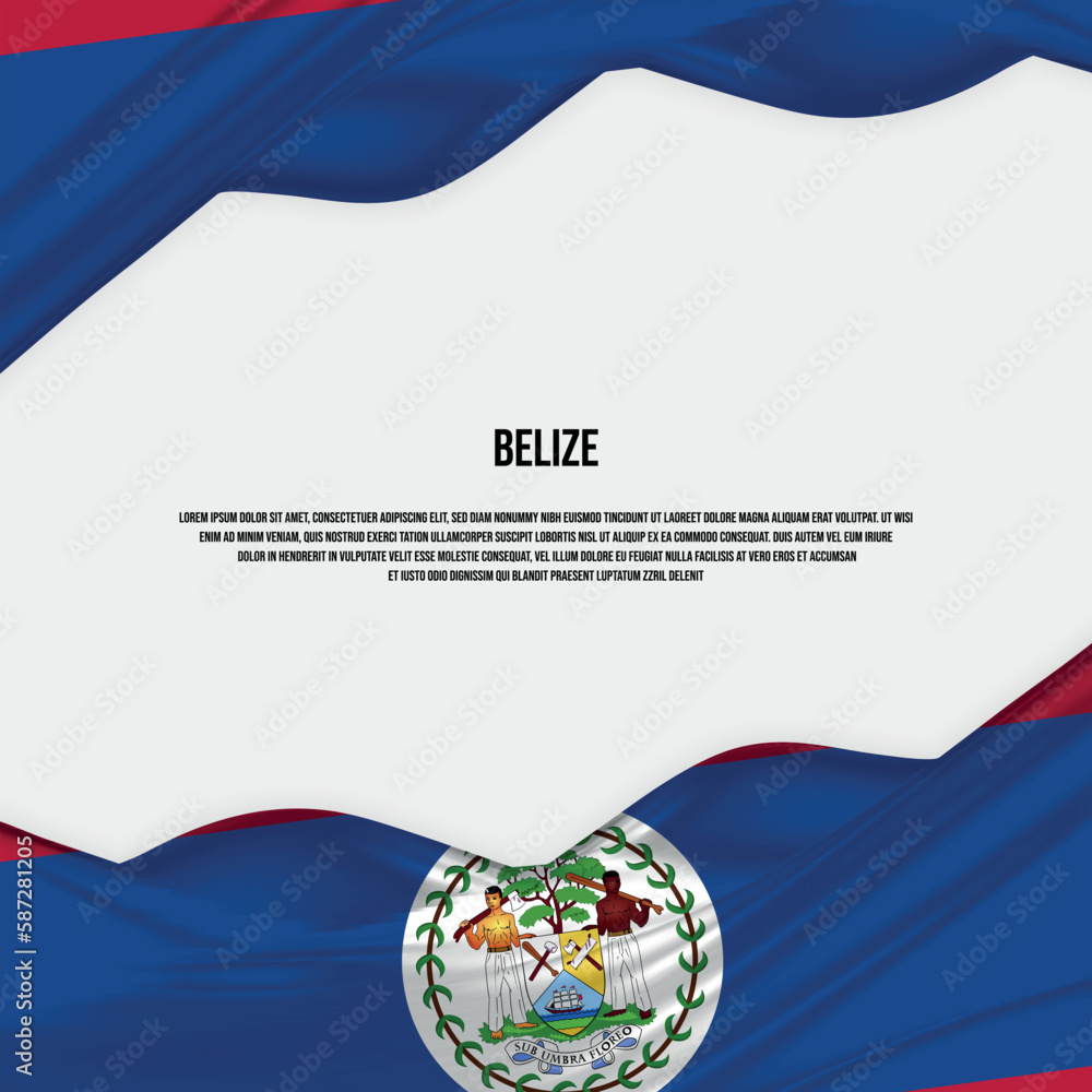 Belize flag design. Waving Belize flag made of satin or silk fabric ...
