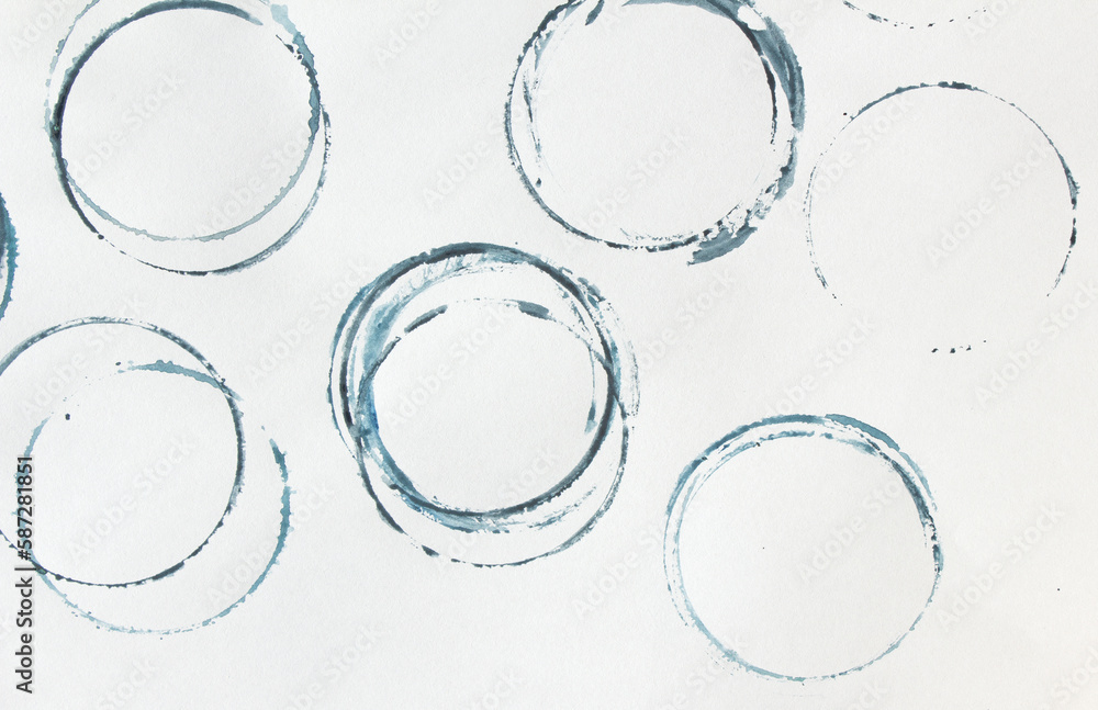 blue shapes of Wine circle and Coffee ring stains. Wine glass marks or ...