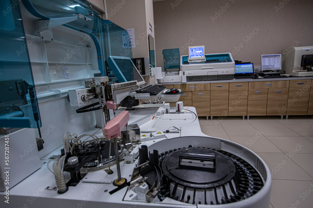 Blood test measuring instruments in the laboratory.Blood analysis in an ...