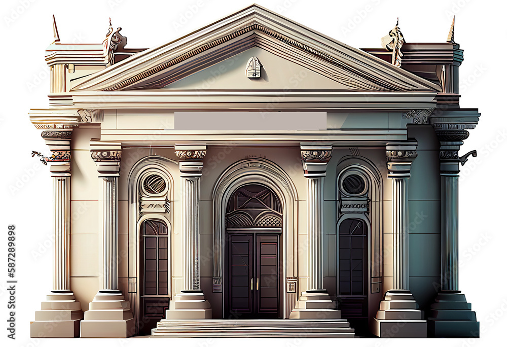 3d illustration front of old town hall historic building in the city ...