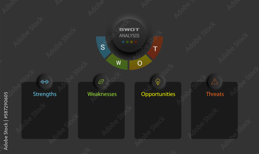 Swot infographic analysis template. Background with icon and Four ...