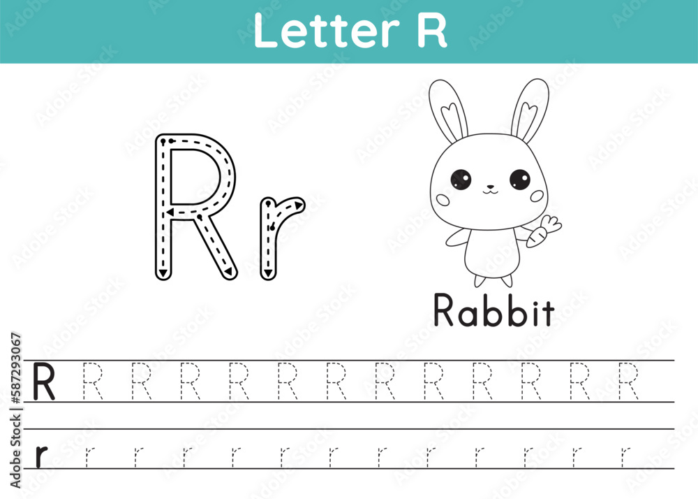 Alphabet ABC, a-z exercise. Coloring page. Trace letter R. Vocabulary ...