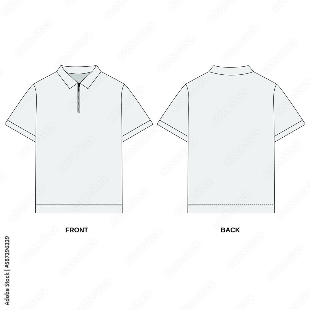 Vector drawing of a polo shirt with a zipper, front and back view ...