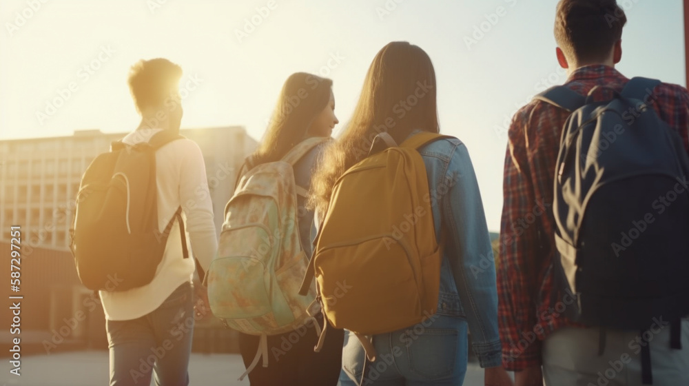 The students are standing in front of a school building AI generated ...