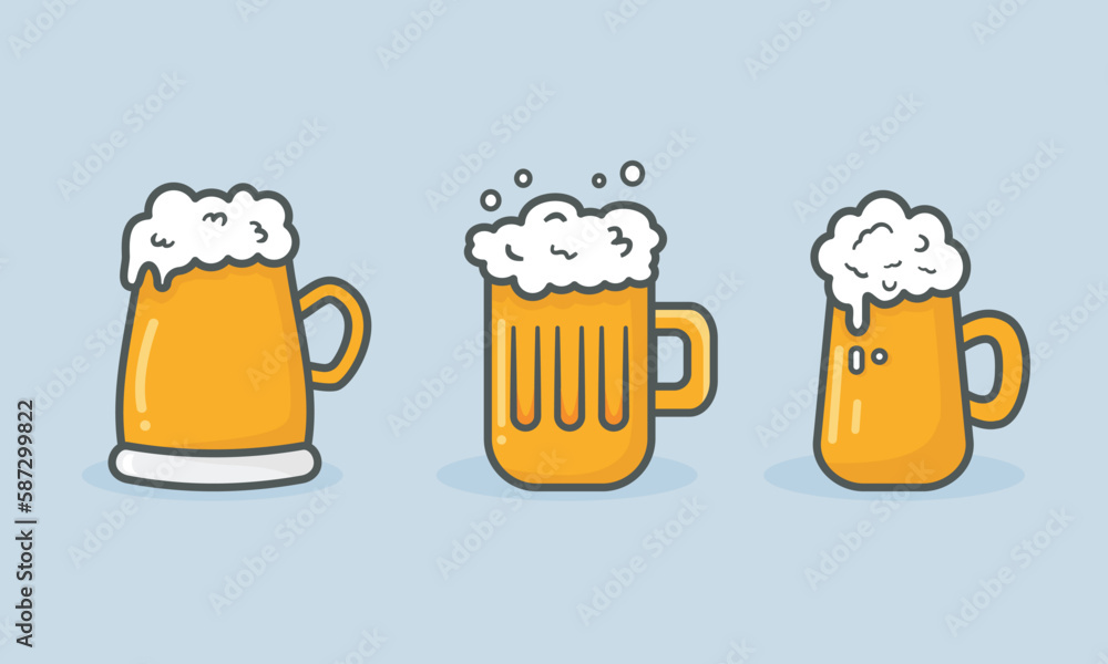 Vector illustration of beer in a glass mug with foam. Hand drawn vector ...