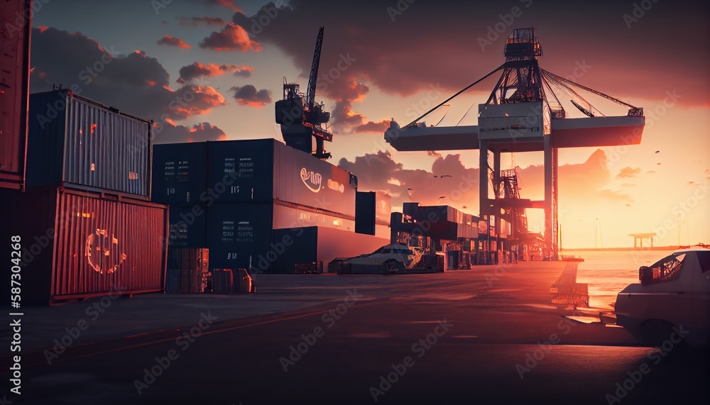 crane loading cargo container import container ship in international ...