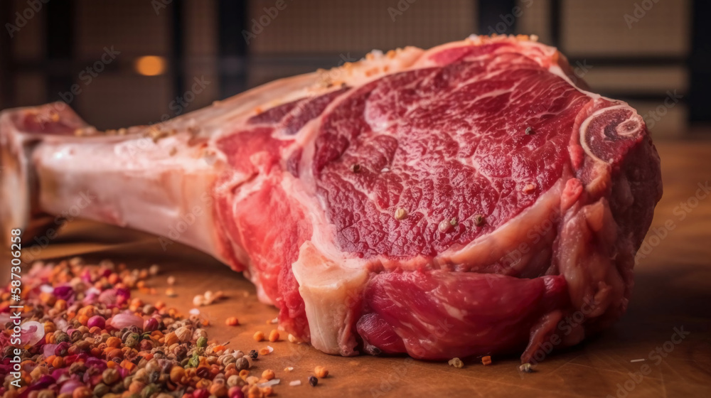 Tomahawk steak, a ribeye steak with a long bone attached, resembling a ...