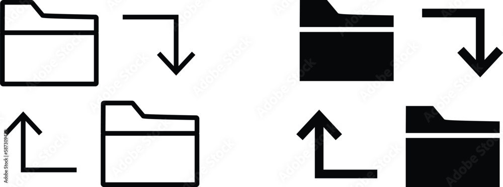 File transfer icon sheet, simple trendy flat style line and solid ...