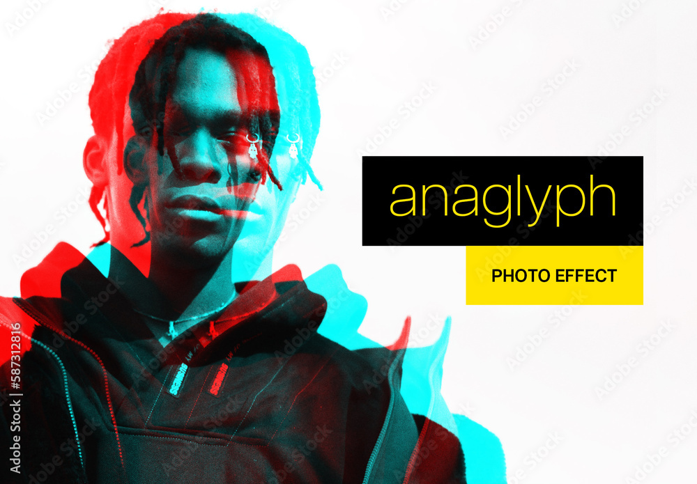 Anaglyph Photo Effect Mockup Stock Template | Adobe Stock