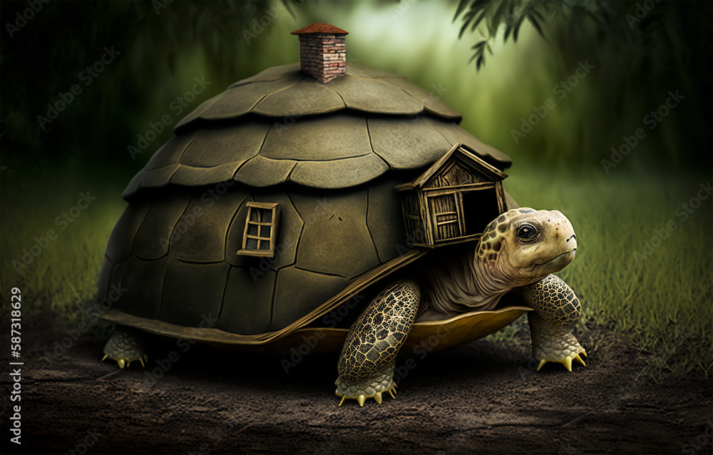 Tortoise With a Home On It's Back. Generative AI. An illustration of a ...