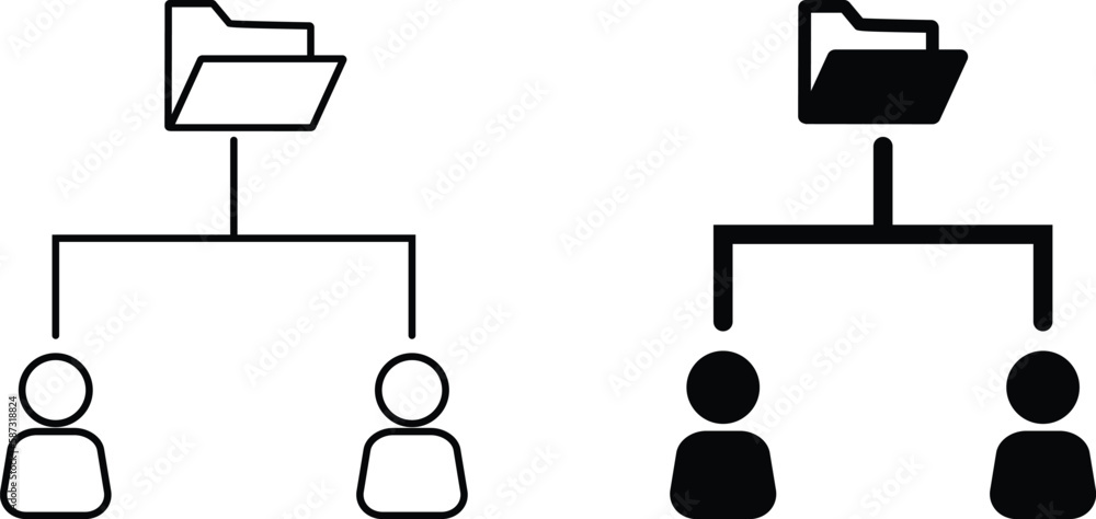 Folder sharing icon sheet, simple trendy flat style line and solid ...