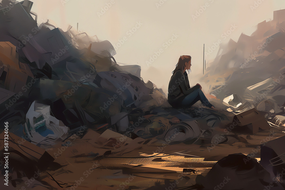 environmental degradation and its impact on mental health. digital art ...