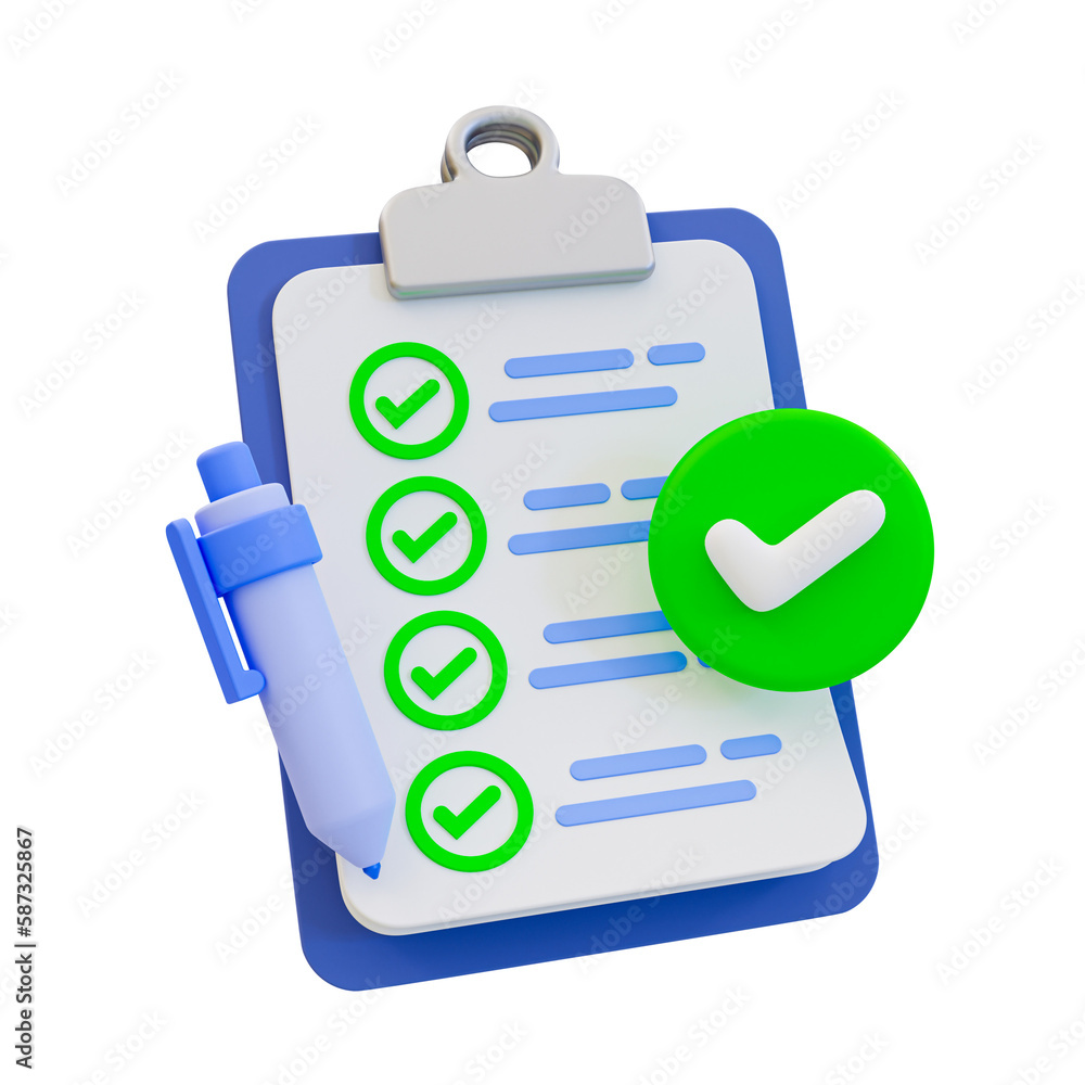 3d minimal To-do list complete. Goal achievement success. Checklist ...