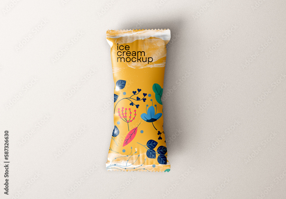 Realistic Ice Cream Wrapper Mockup – Single Packaging Design Displayed on Soft Light Background ...