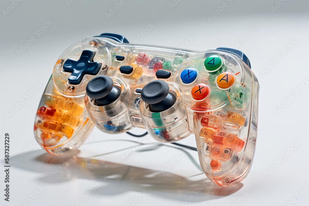 game controller made of colorful transparent plastic, created by a ...