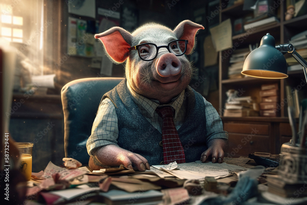 pig businessman in a business suit, created by a neural network, Generative AI technology Stock ...