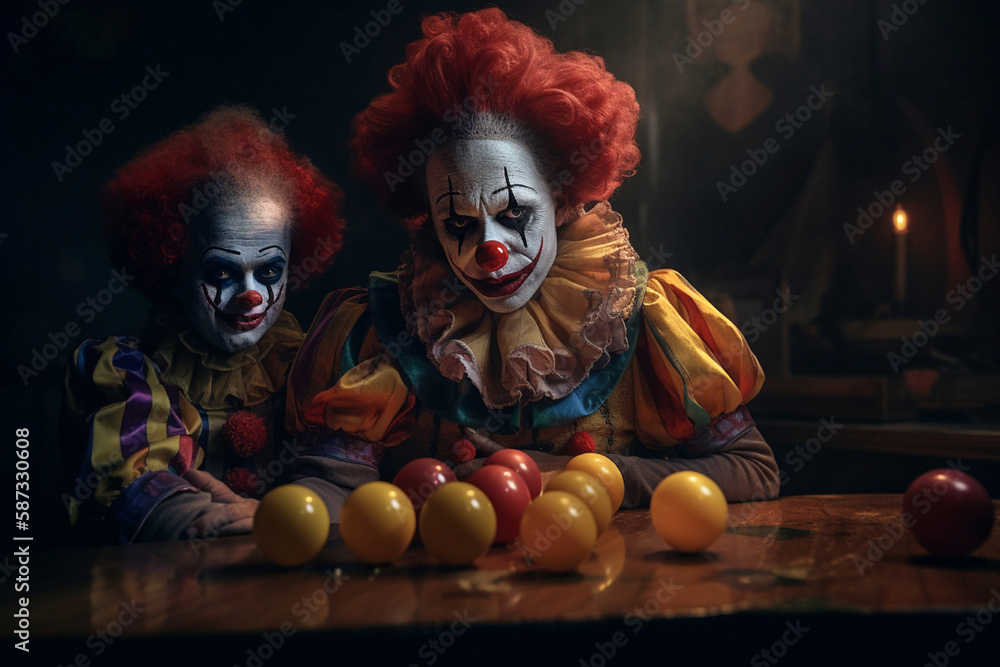 a family of sinister clowns, created by a neural network, Generative AI ...
