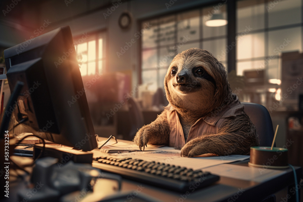 sloth employee, created by a neural network, Generative AI technology ...
