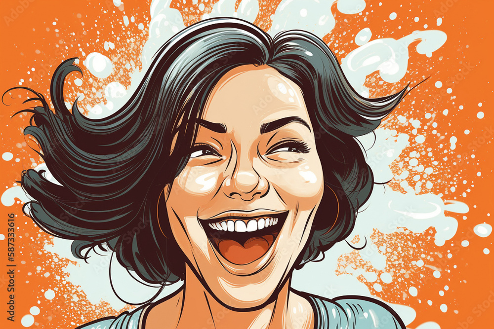 the girl laughs, explosive laughter, created by a neural network ...