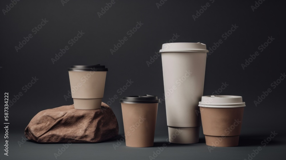 Blank brown disposable paper coffee cup with plastic lid mock-up ...