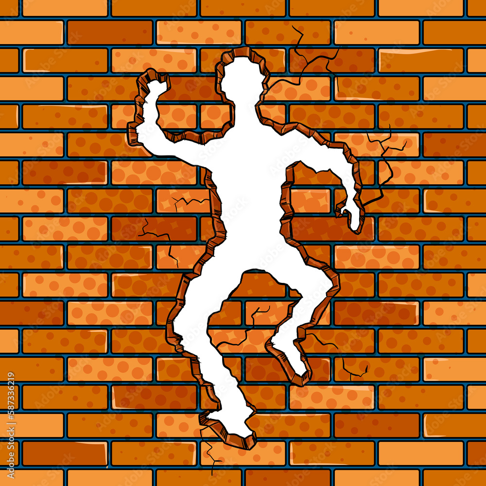 Human silhouette hole in brick wall pop art PNG illustration with ...